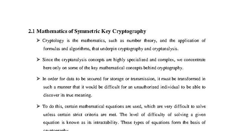 Unit 2: Mathematics of Symmetric Key Cryptography Notes - Studocu