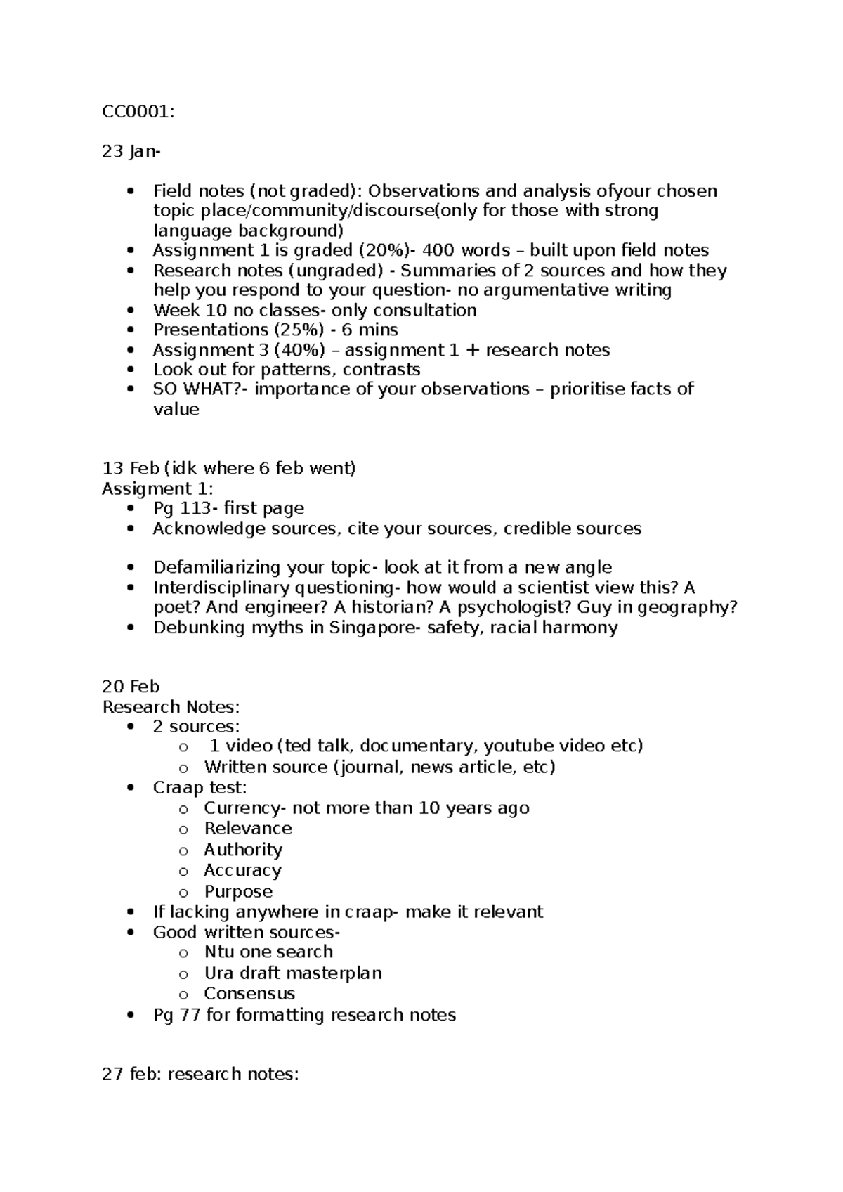 CC0001 - Field Notes & Research Analysis for Assignment 1 (400 words ...