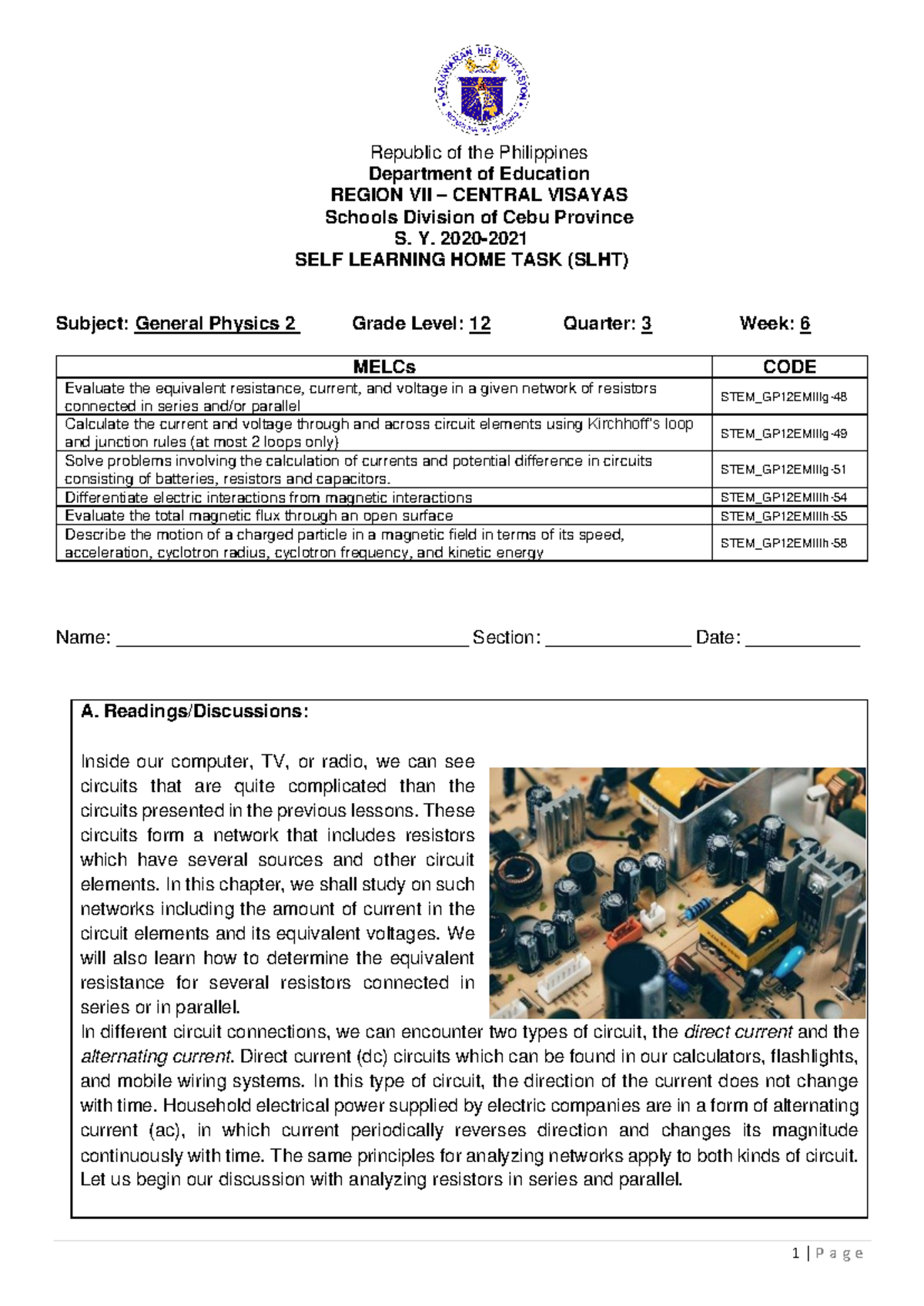 Q3 General Physics 2 Self-Learning Home Task (SLHT 6) - Studocu
