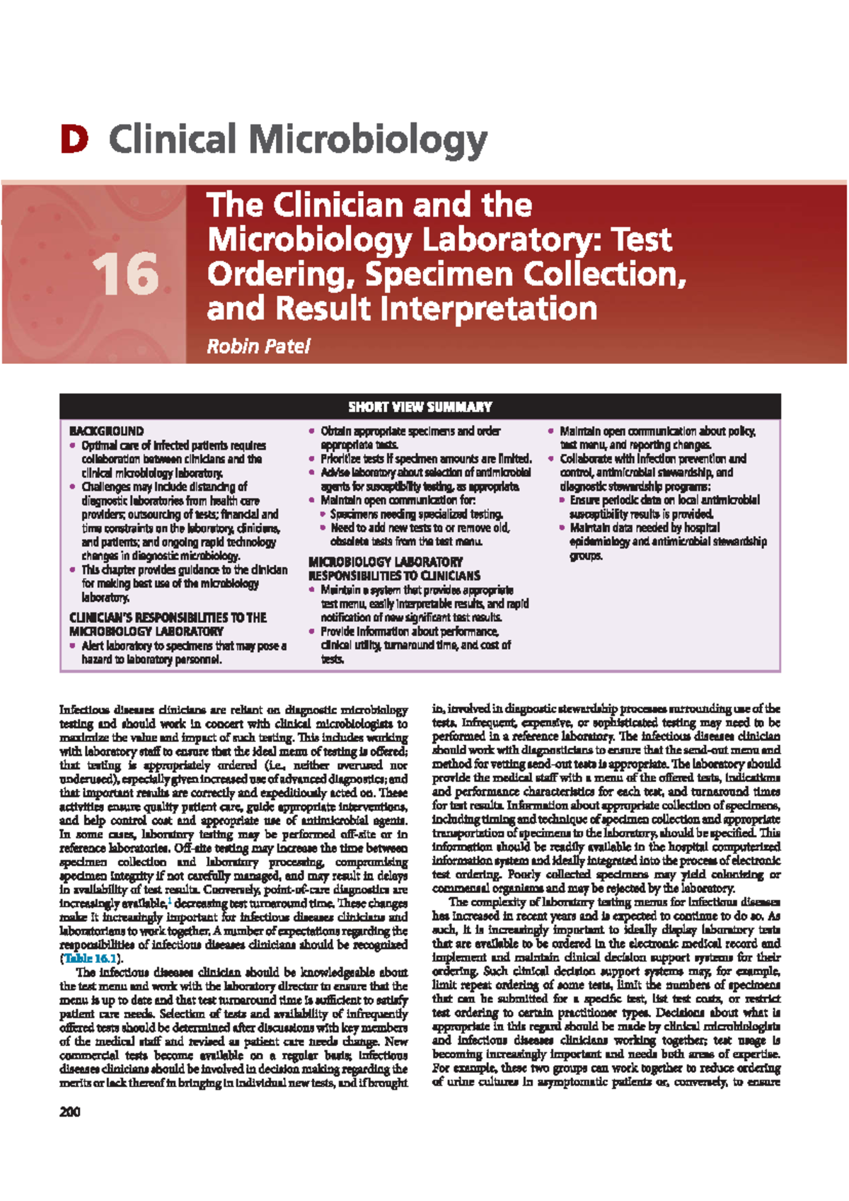 Clinical Microbiology: Test Ordering, Specimen Collection, and Result ...