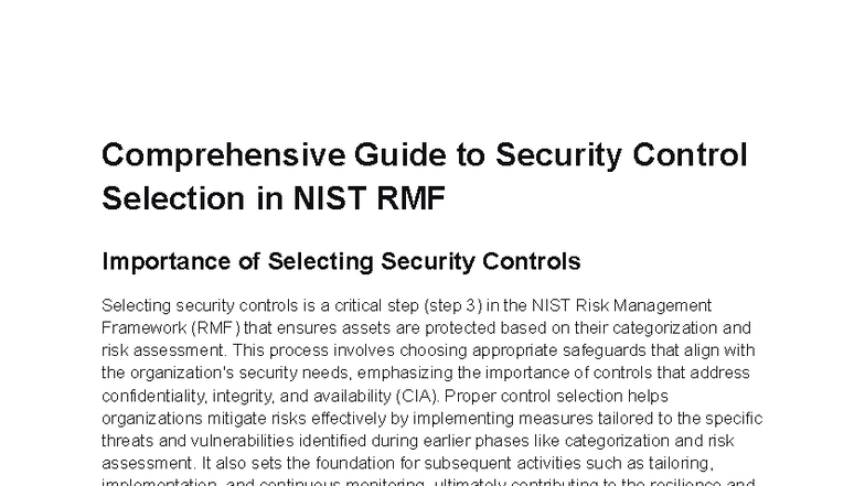 Comprehensive Guide to NIST RMF Control Selection and Implementation ...