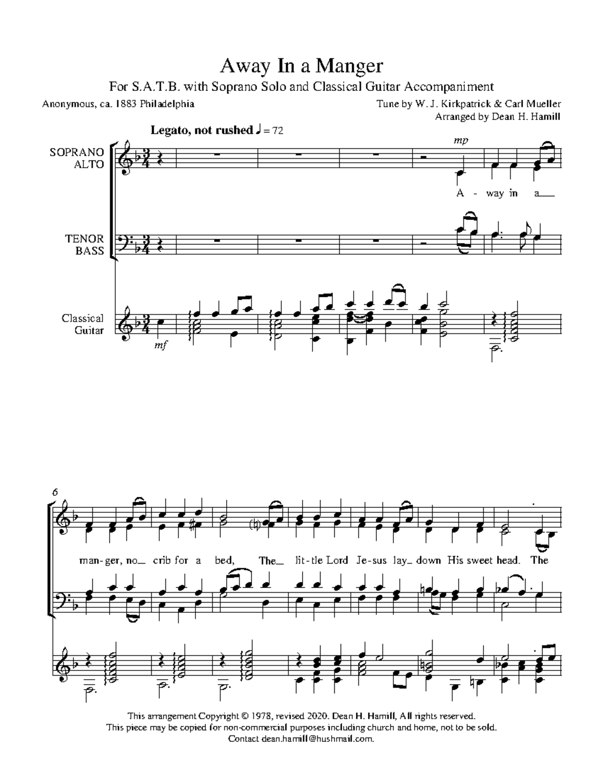 Away In a Manger - SATB Arrangement with Guitar Accompaniment - Studocu