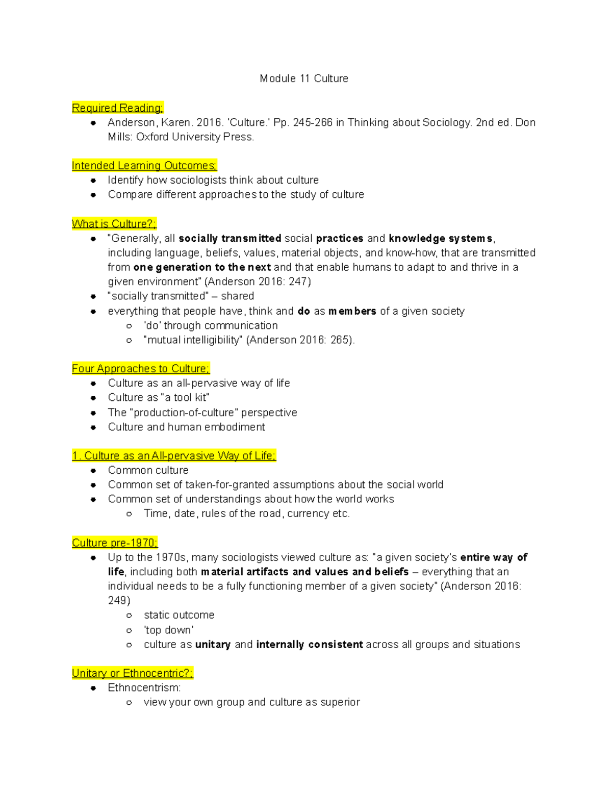 Module 11 Culture - Lecture notes 11 - Module 11 Culture Required ...