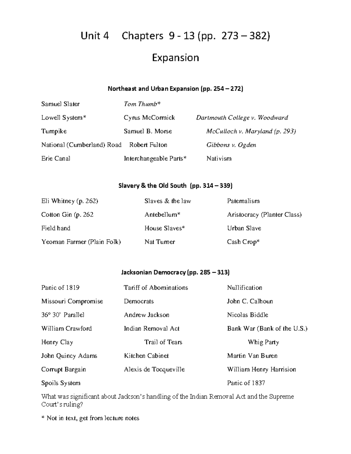 Unit 4: Expansion and Jacksonian Democracy Lecture Notes - Studocu