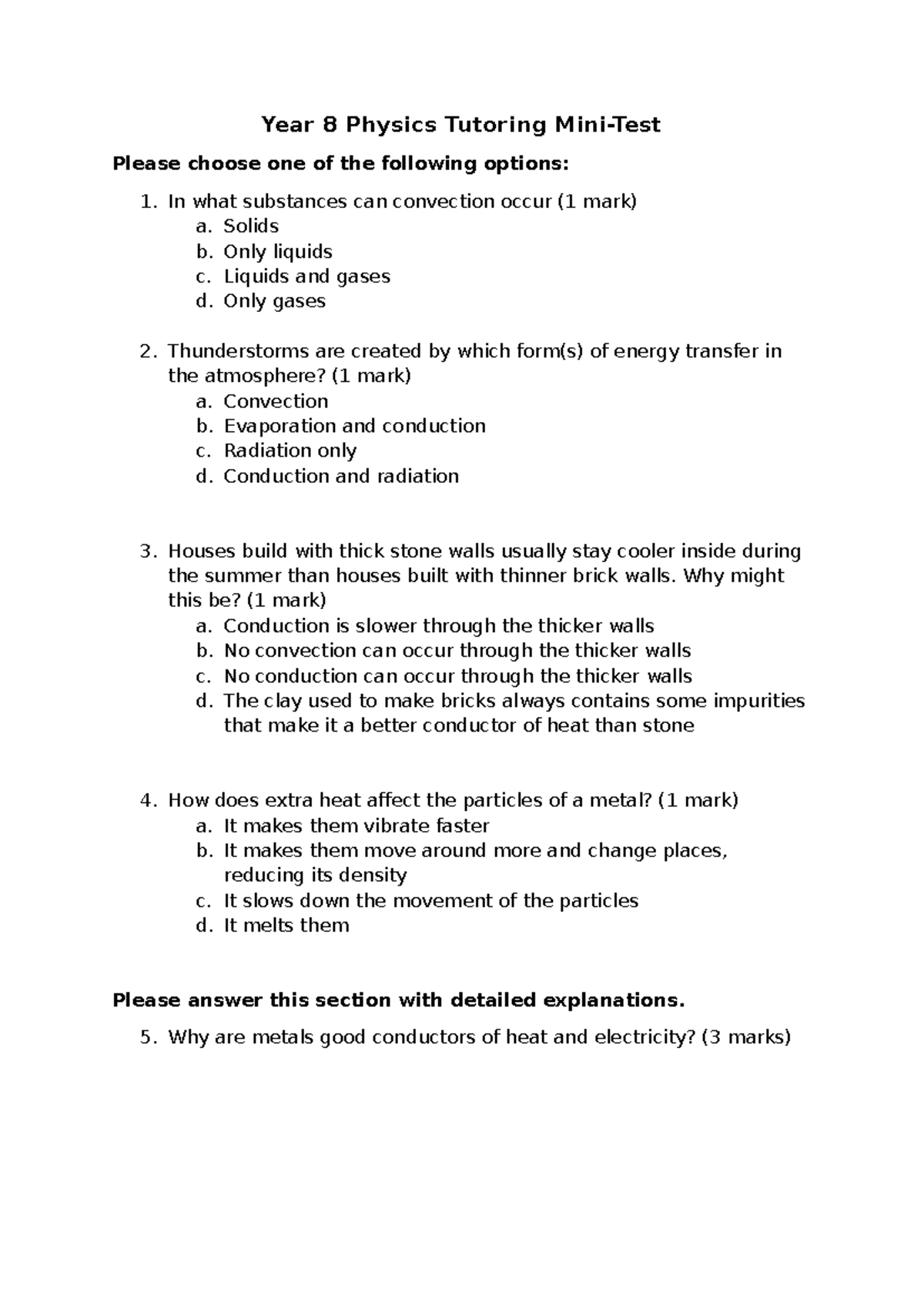 Year 8 Physics Tutoring: Convection and Energy Transfer Concepts - Studocu
