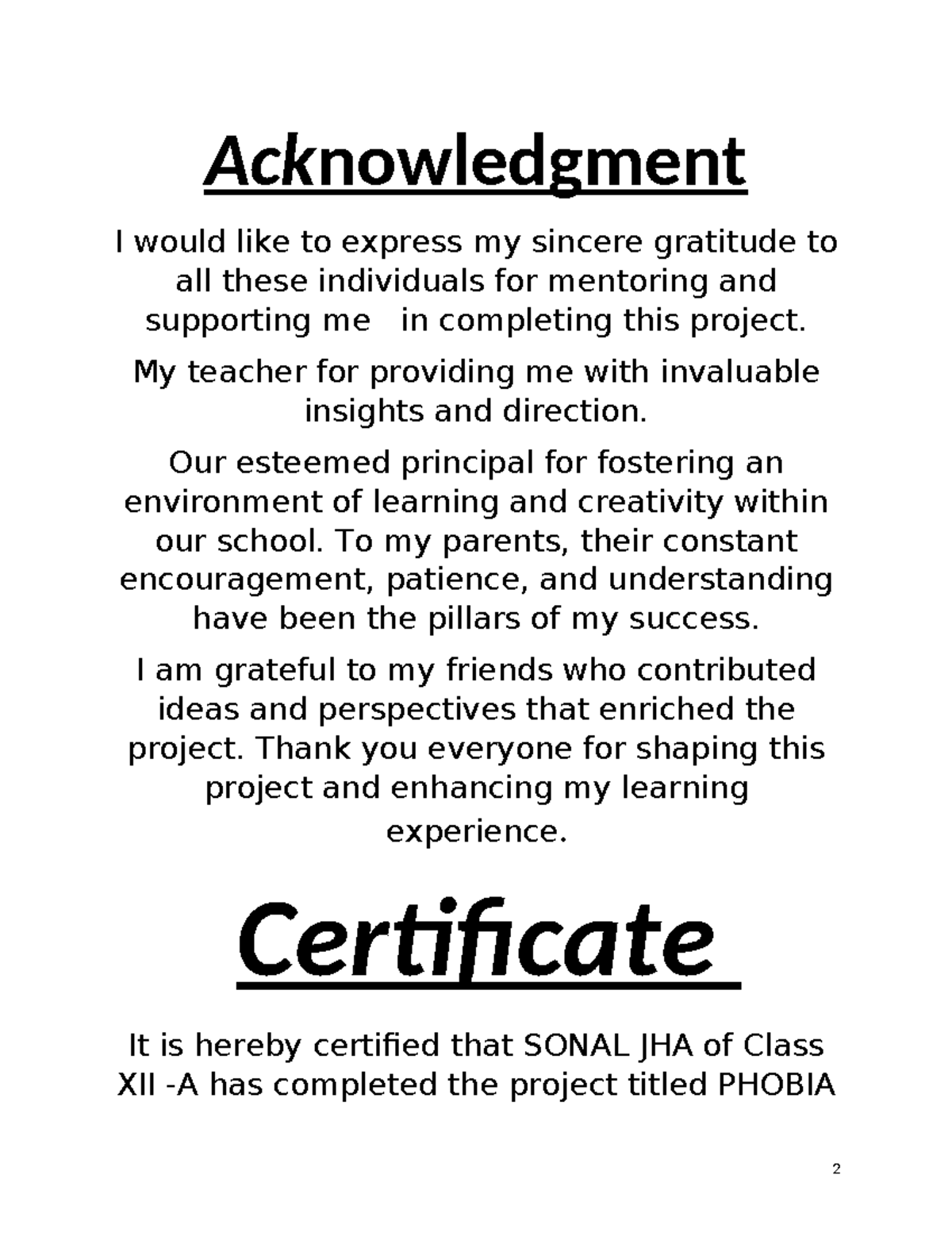 Class 12 English Project: Exploring Phobias and Overcoming Fear - Studocu