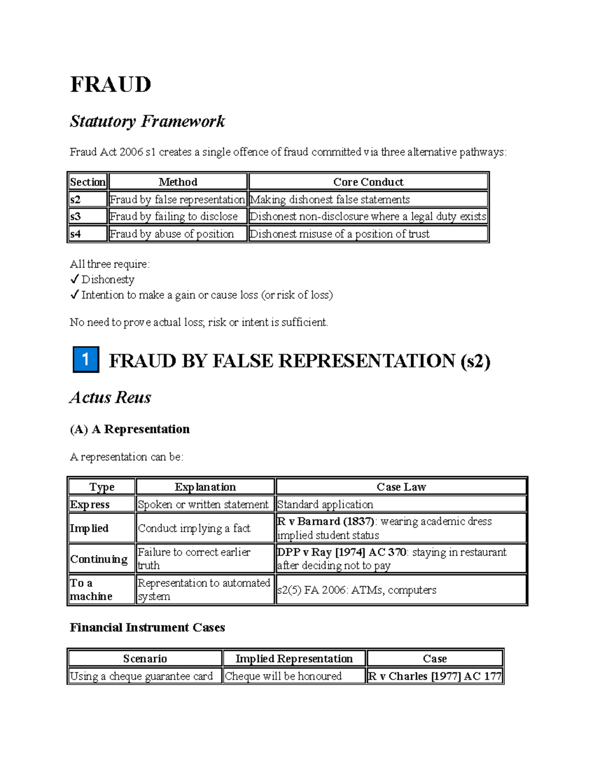 FRAUD Revision Notes: Understanding the Fraud Act 2006 (s1-s11) - Studocu