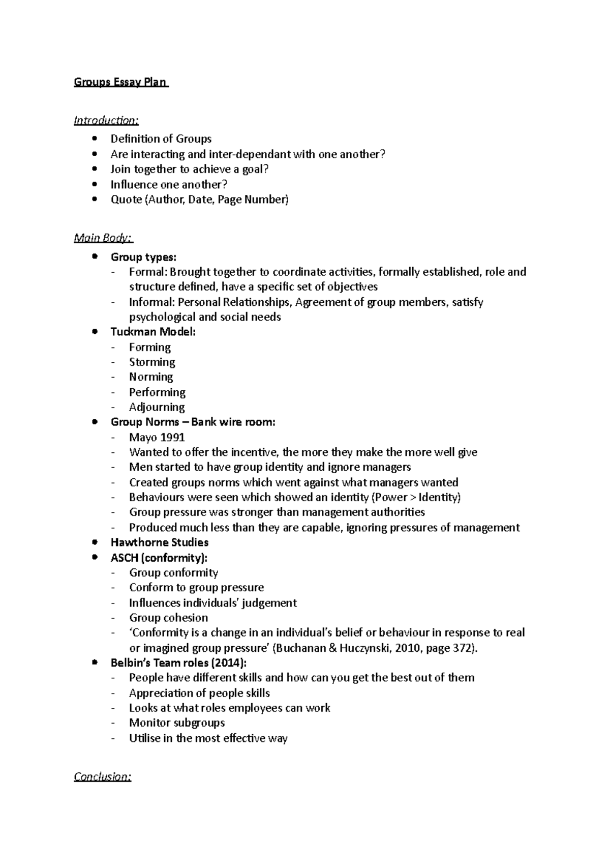 Groups Essay Plan: Analyzing Dynamics and Effectiveness - Studocu