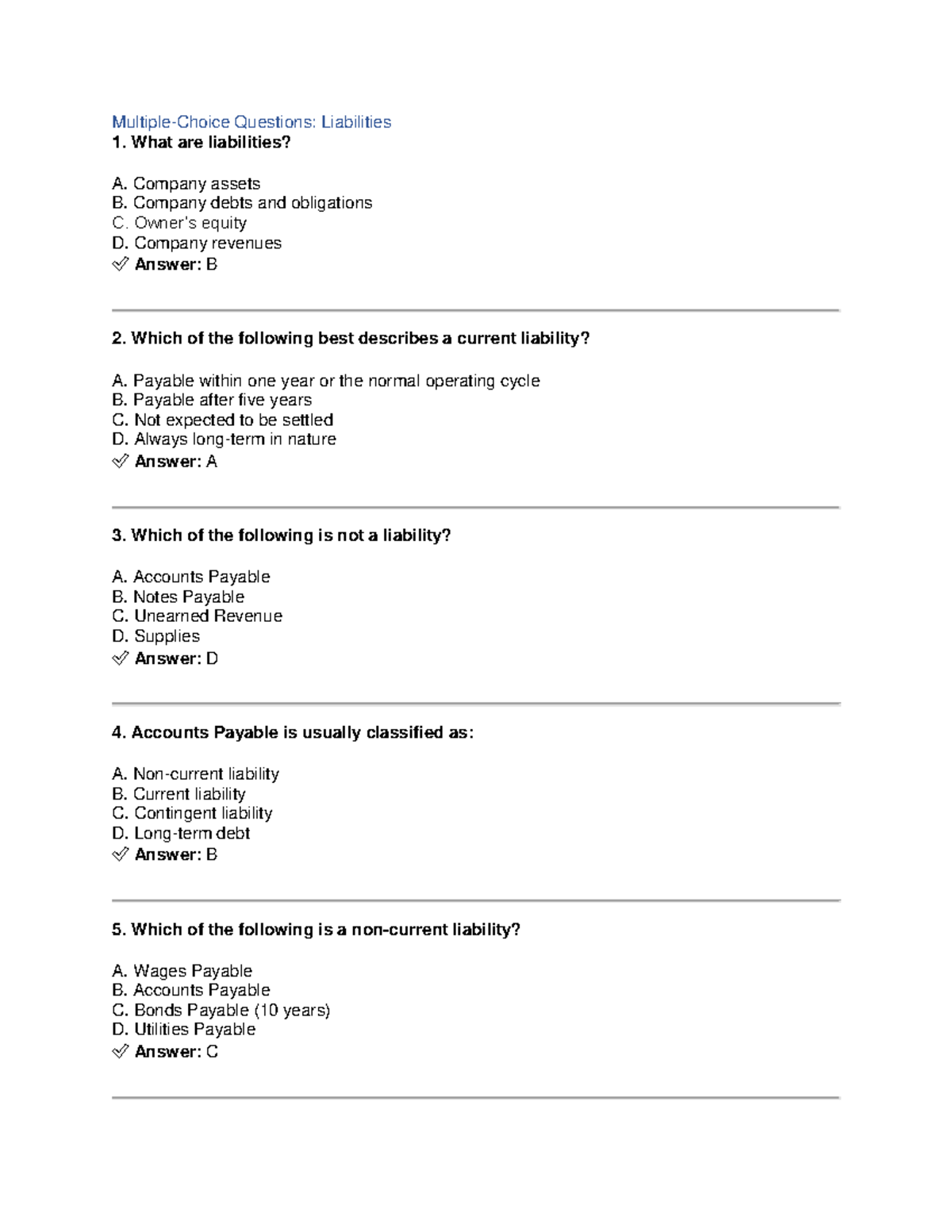 Multiple Choice Questions: Liabilities (Course Code: MC-LIAB) - Studocu