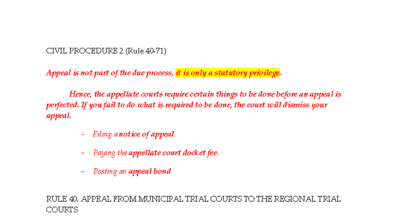 CIVIL PROCEDURE 2: Lecture Notes on Rule 40 - Appeals from MTC to RTC ...