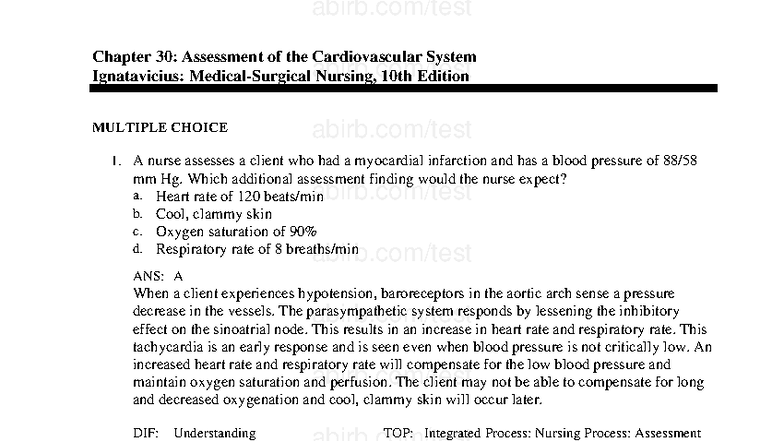 Chapter 30: Cardiovascular System Assessment - Test 2 Lecture Notes ...