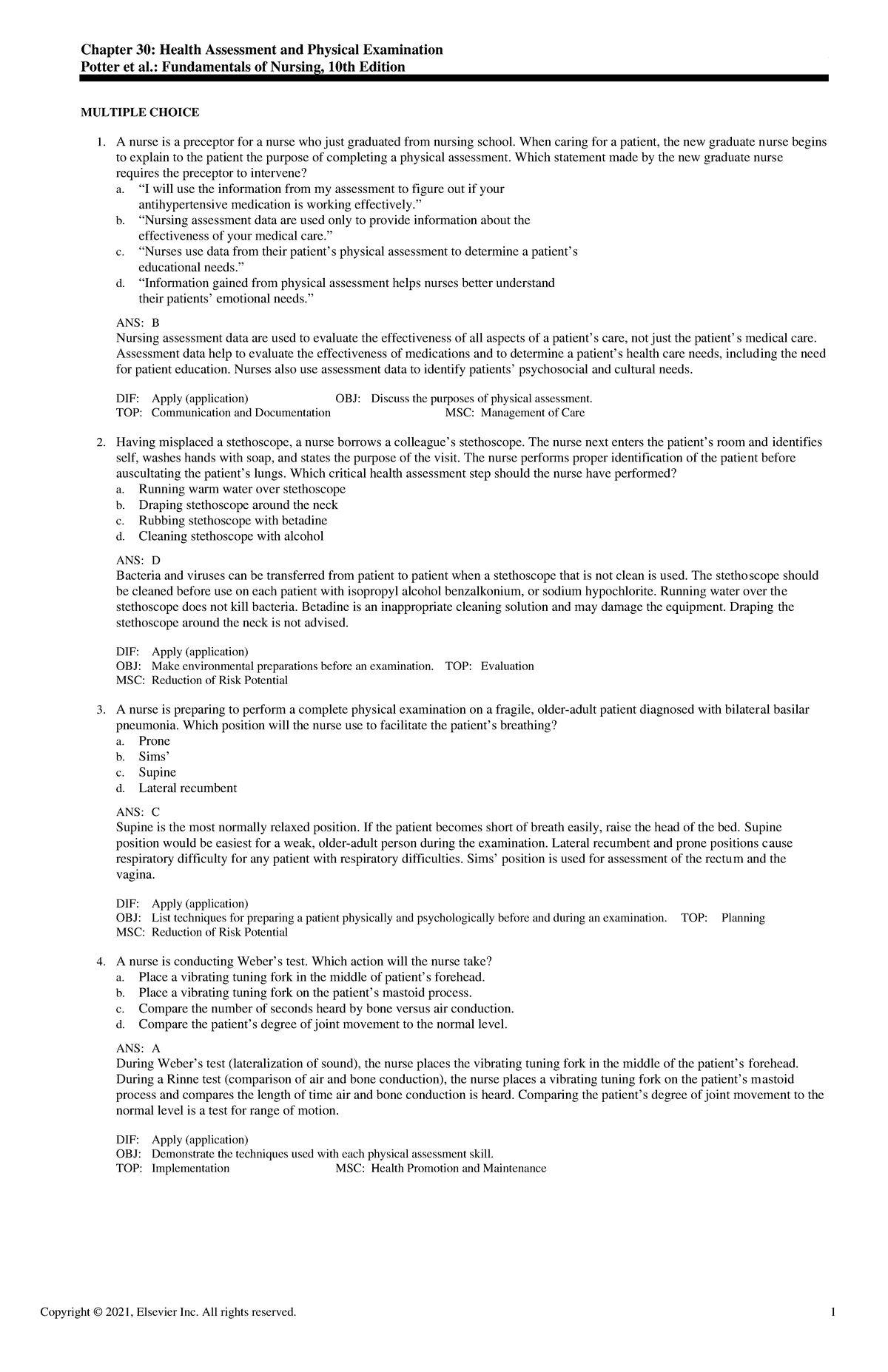 Exam View - Chapter 30: Health Assessment & Physical Exam Notes - Studocu