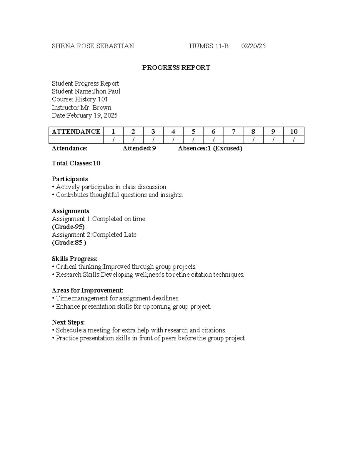 Progressreport - ADOCUMENT - SHENA ROSE SEBASTIAN HUMSS 11-B 02/20 ...