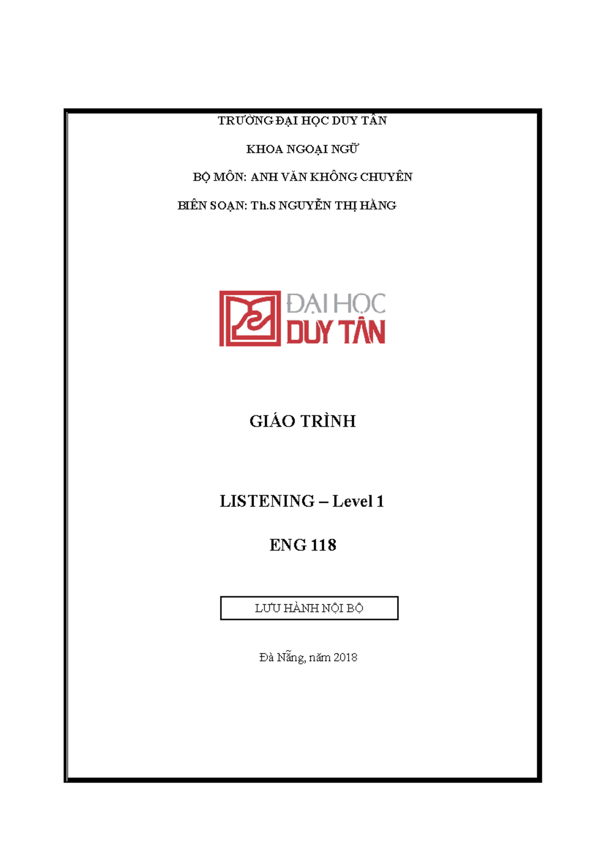Listening Level 1 Course Material - ENG 118 - 2020S - Studocu