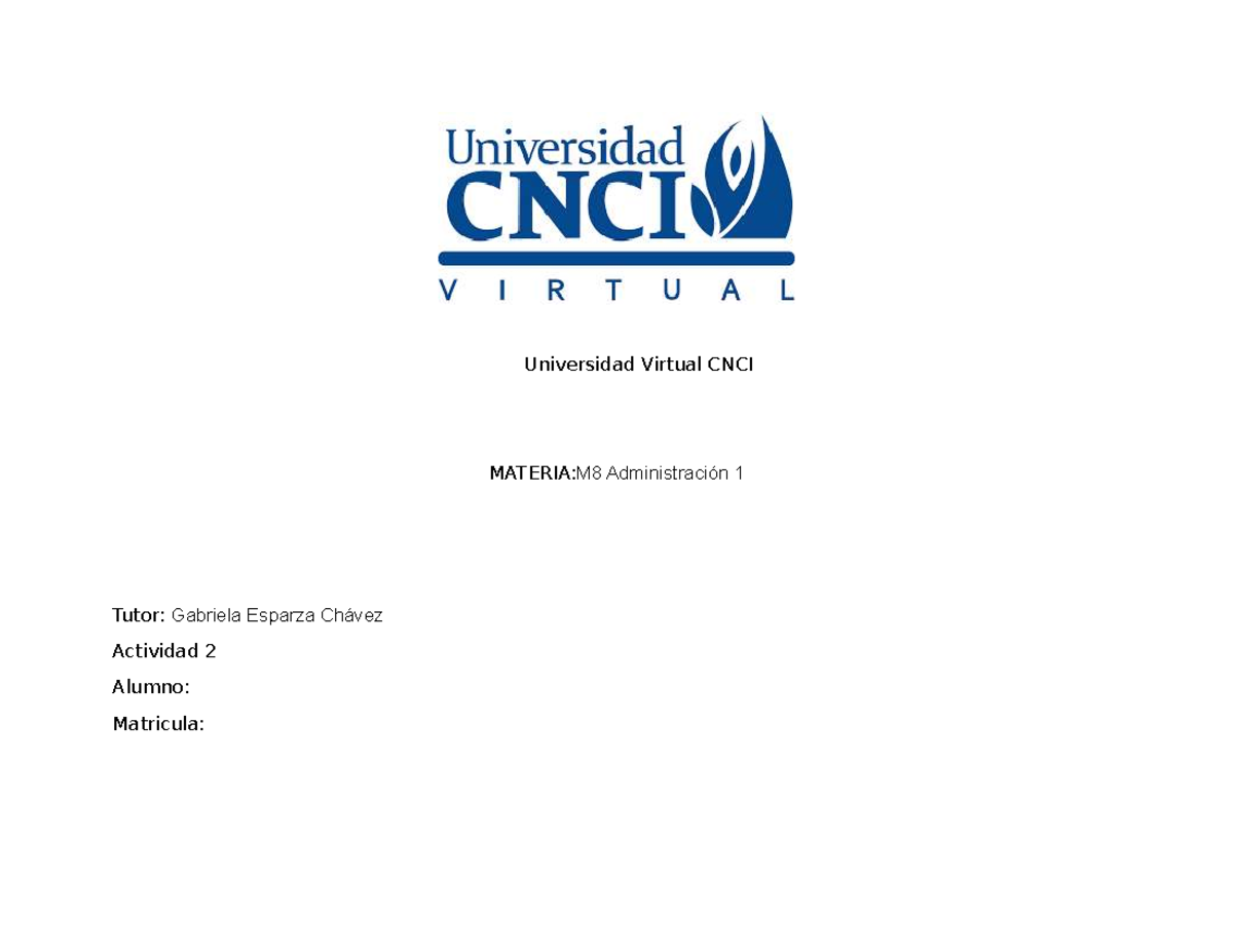 Actividad 2 - integrador de administración 1 en universidad virtual CNCI - Studocu