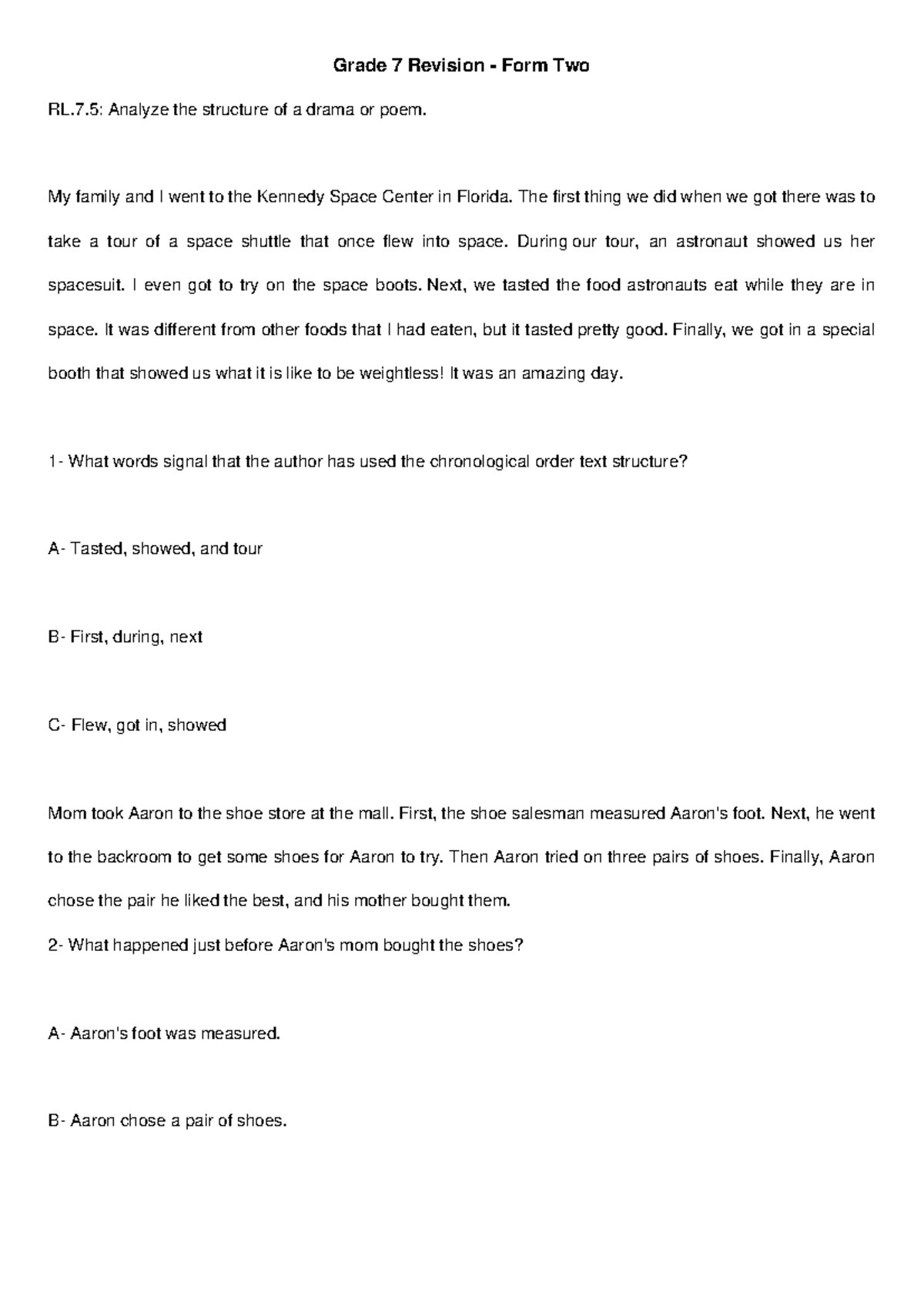 Grade 7 Revision: Analyzing Text Structures and Themes in Literature ...