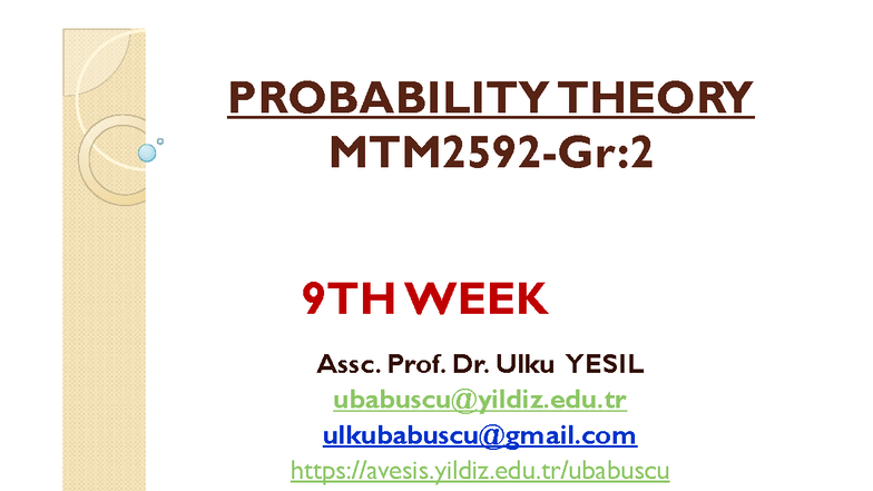 Probability Theory (MATH 250421) Week 9: Expected Value & Covariance - Studocu