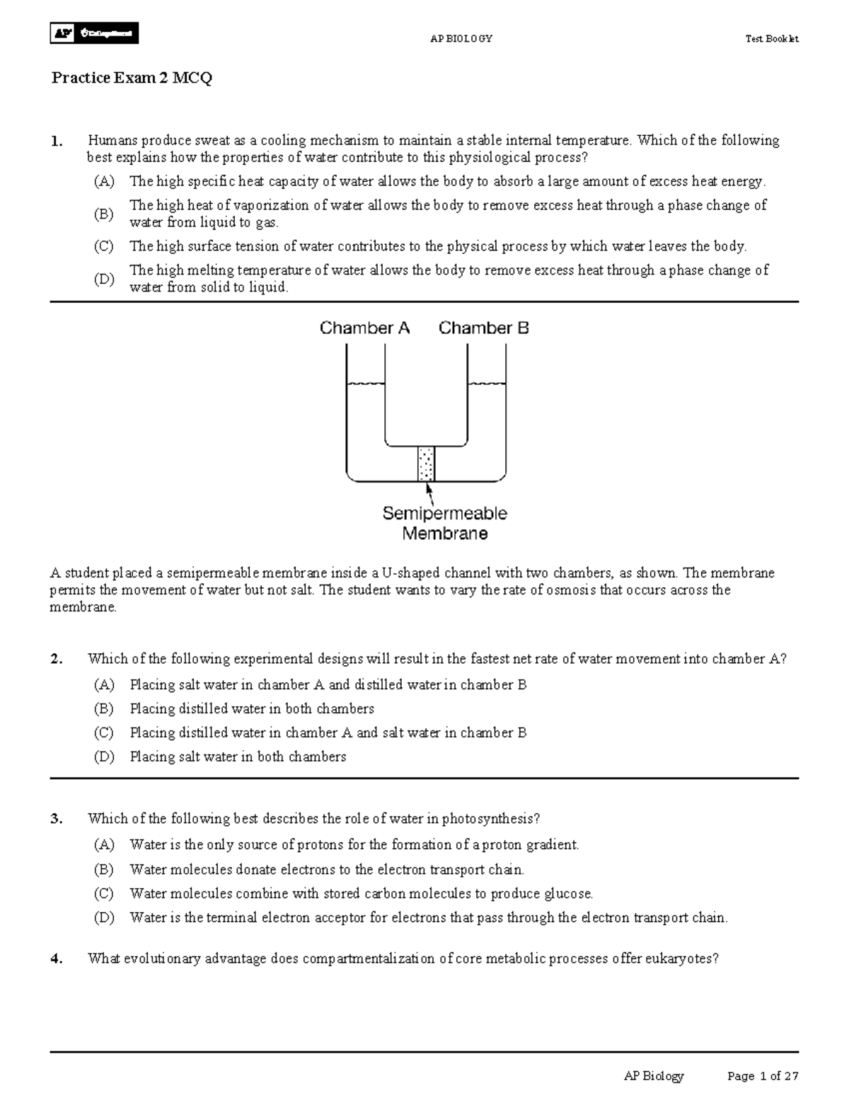AP BIOLOGY Practice Exam 2 MCQ Review Guide - Studocu