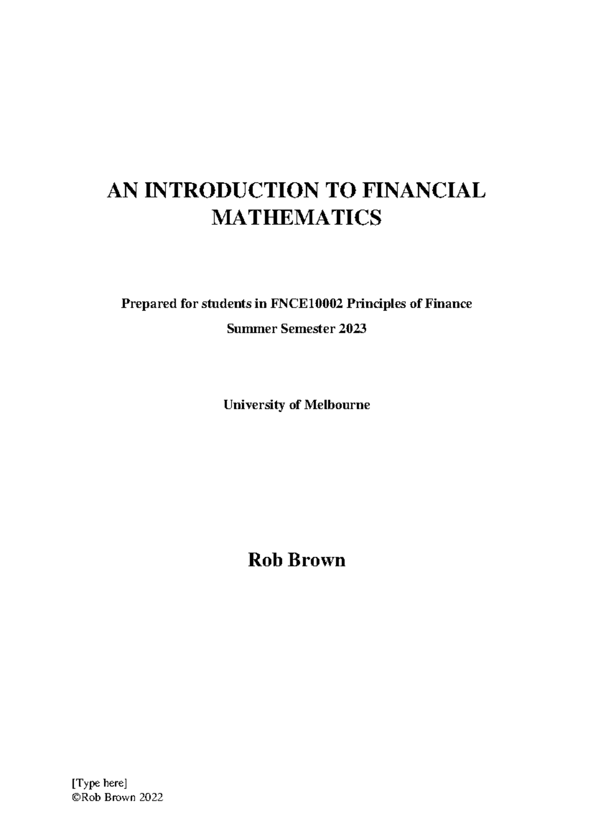 Principles of Finance: Introduction to Financial Mathematics (FIN101 ...