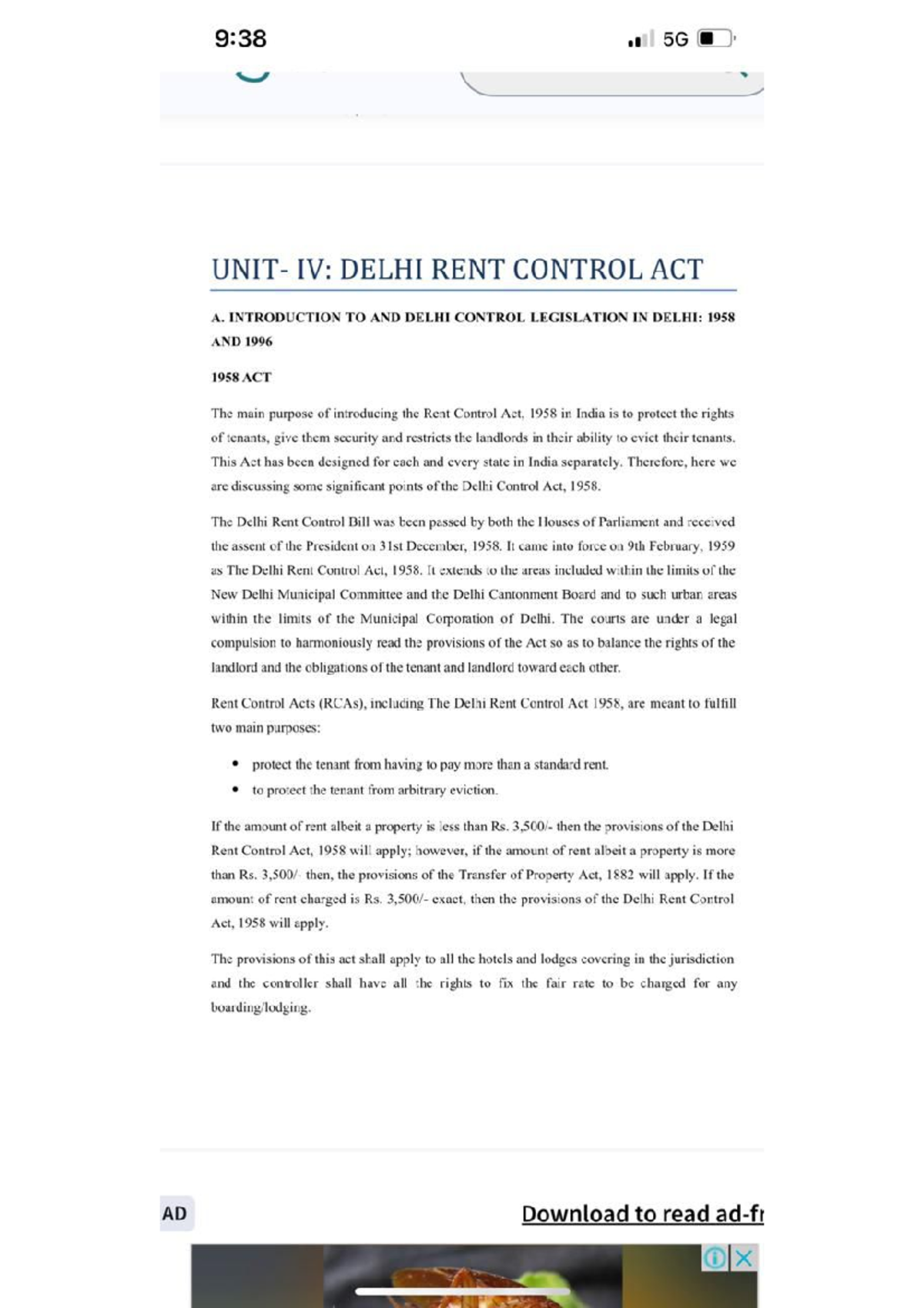 Delhi Rent Control Act: Overview and Key Provisions - DRCA - Studocu