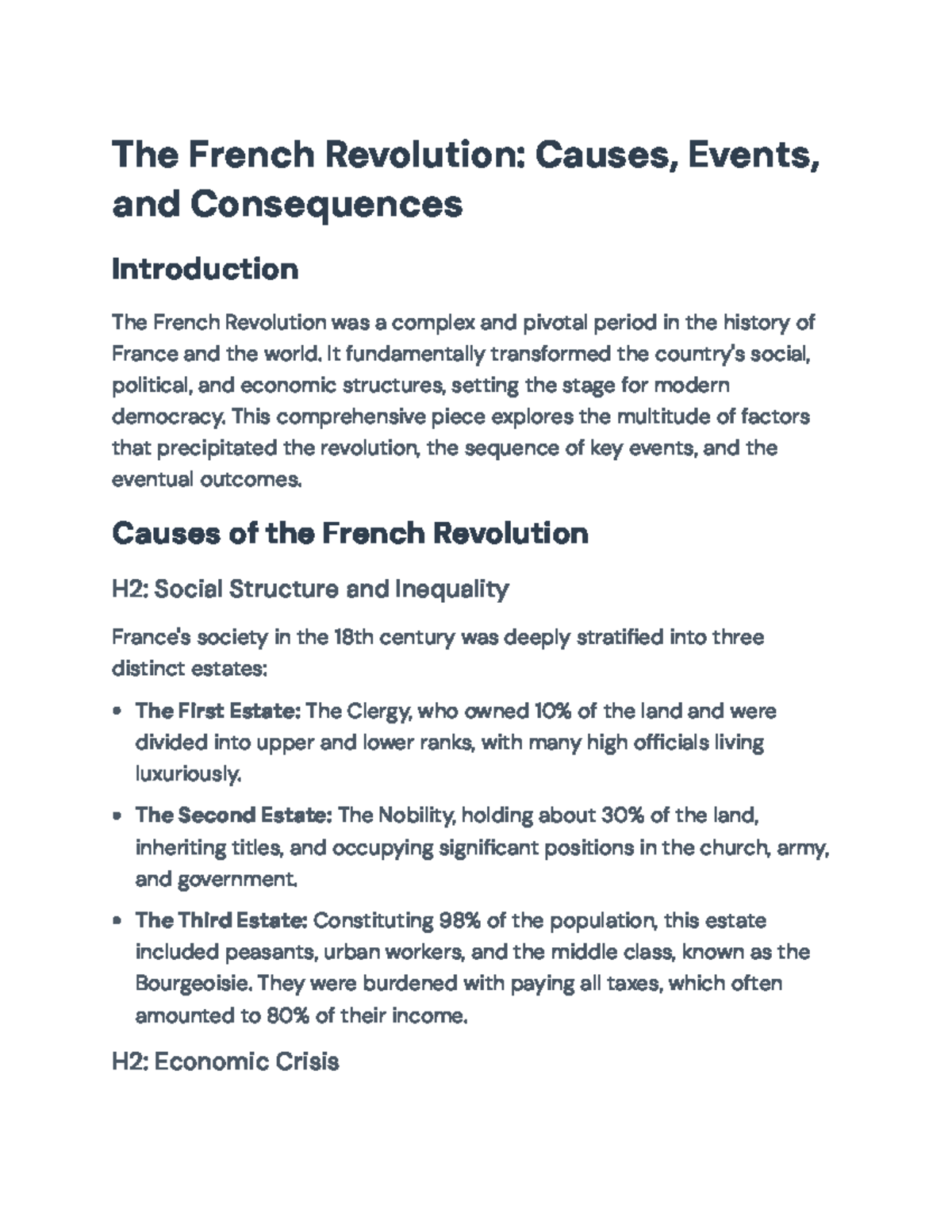 The French Revolution: Causes, Events, & Impacts on Modern France - Studocu