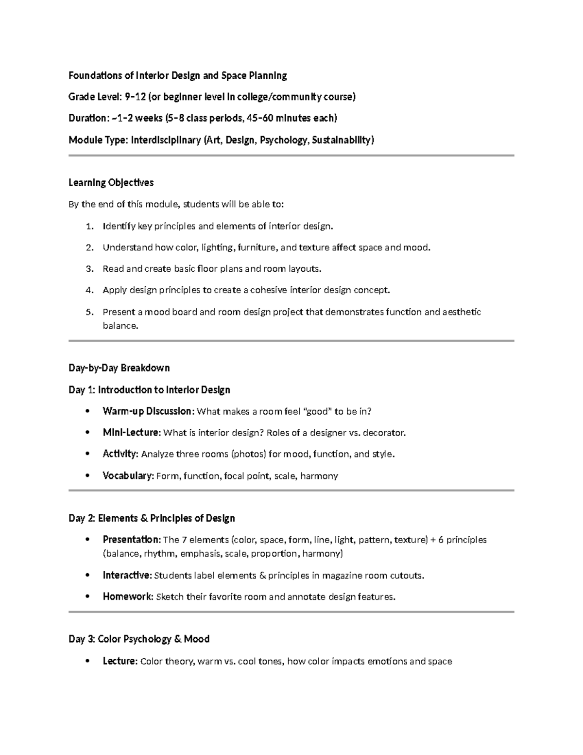 Foundations of Interior Design & Space Planning: Beginner Module - Studocu