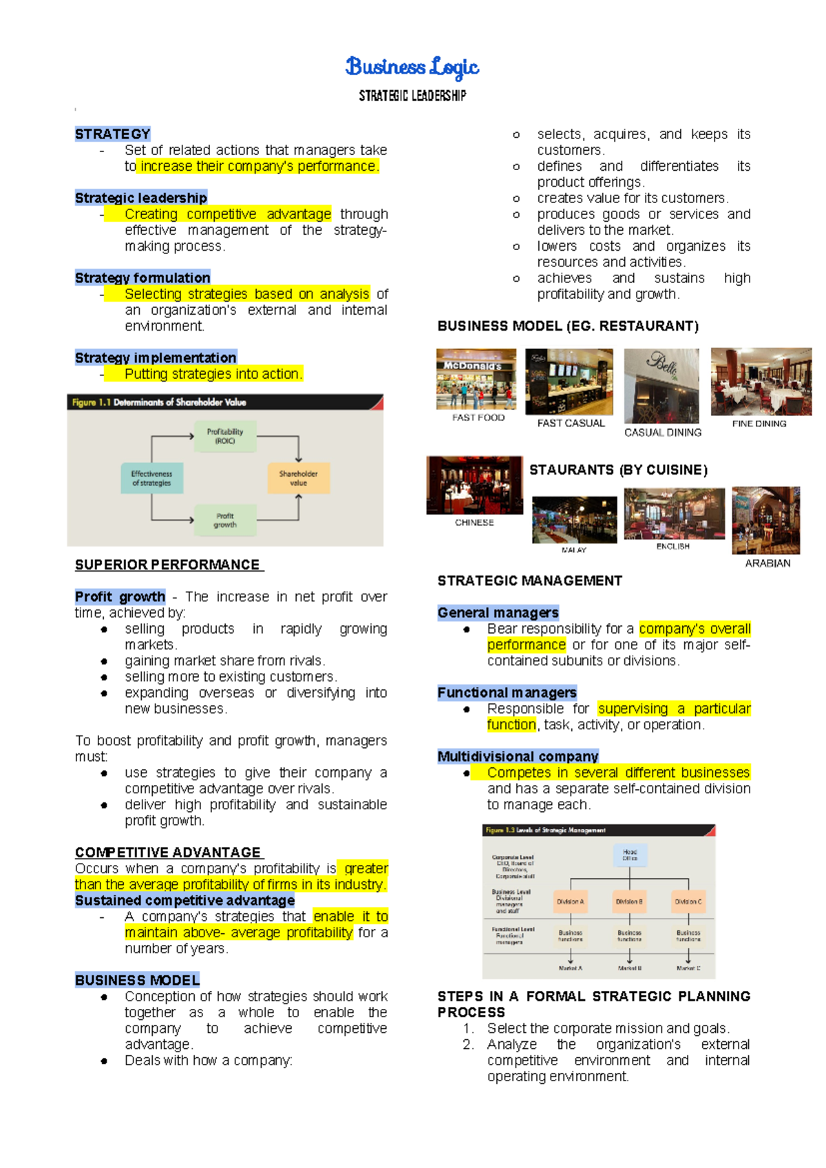 Strategic Management: Business Logic Overview and Key Concepts - Studocu