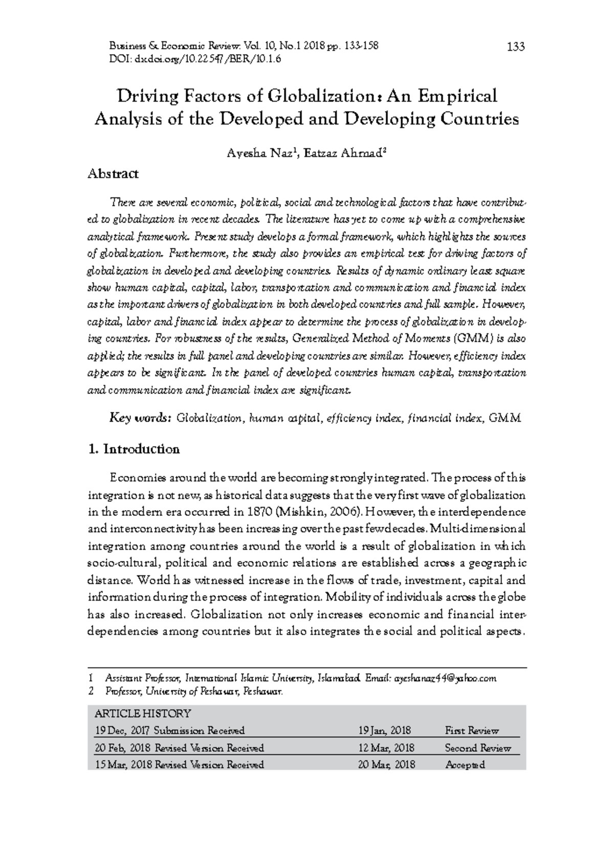 Driving Factors of Globalization: An Empirical Analysis (BUS 2526 ...