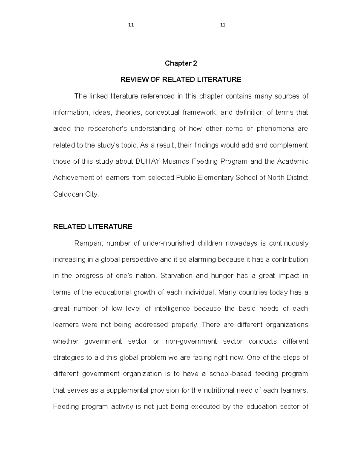 Chapter 2 & 3 Review: BUHAY Musmos Feeding Program Impact - Studocu