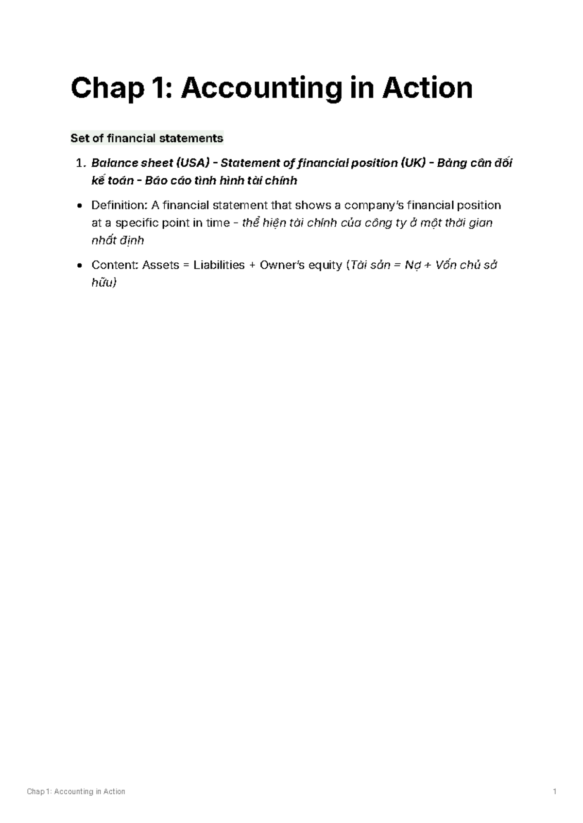 Chap 1: Accounting in Action - Key Financial Statements & Concepts ...