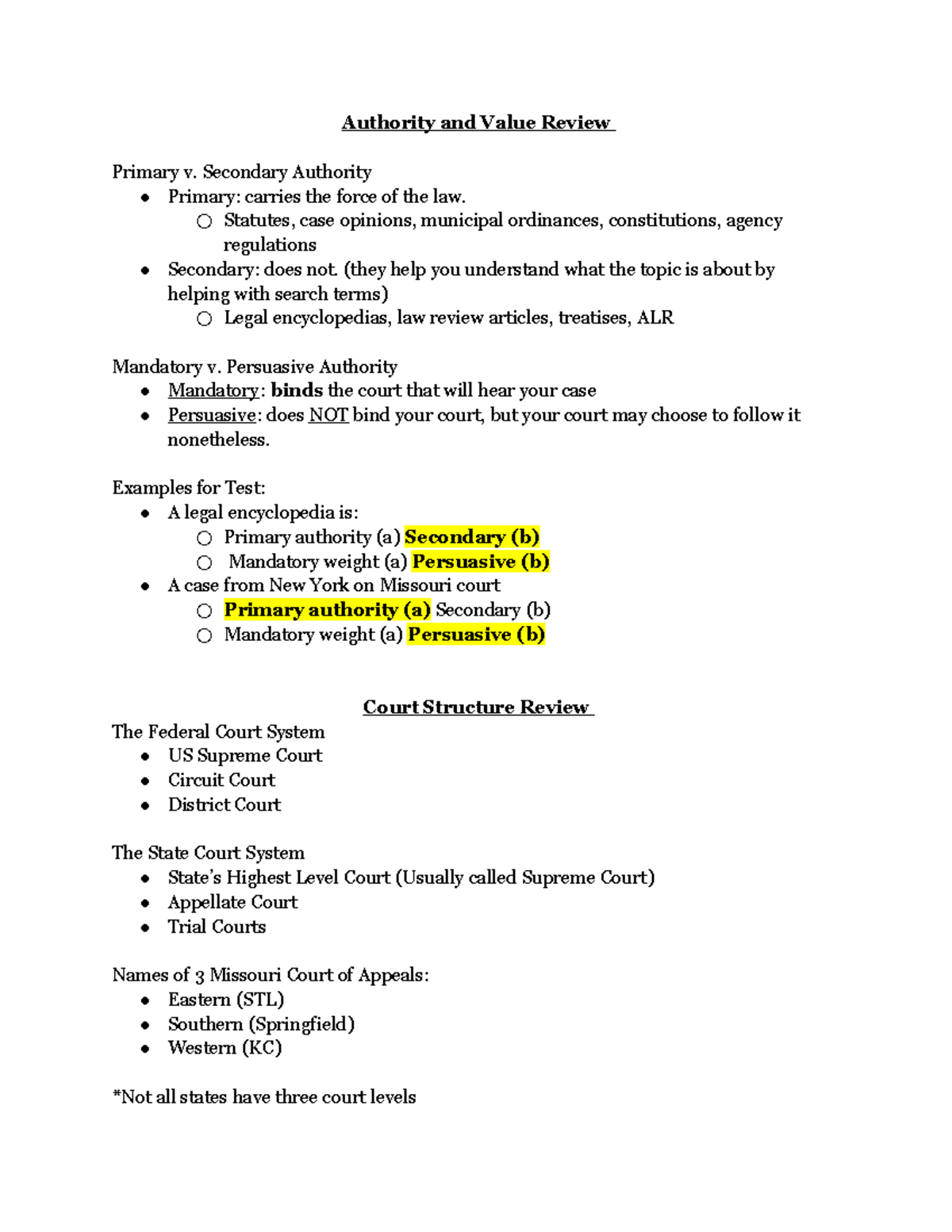 Citation Exam Notes: Primary vs. Secondary Authority Overview - Studocu