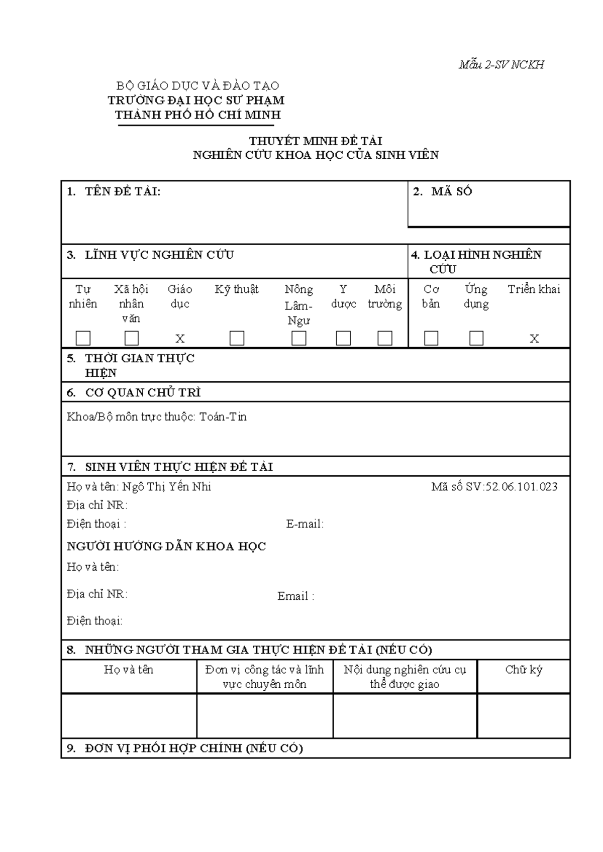 Mẫu NCKH Sinh Viên - HD16 Template DCNC Học Tập Nghiên Cứu - Studocu