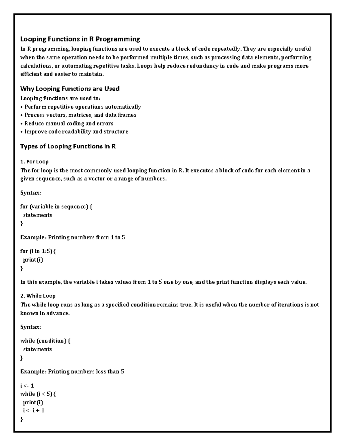 Looping Functions in R Programming: A Comprehensive Guide - Studocu