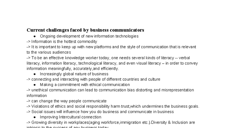 Management Comms - Notes on Business Communication Challenges - Studocu