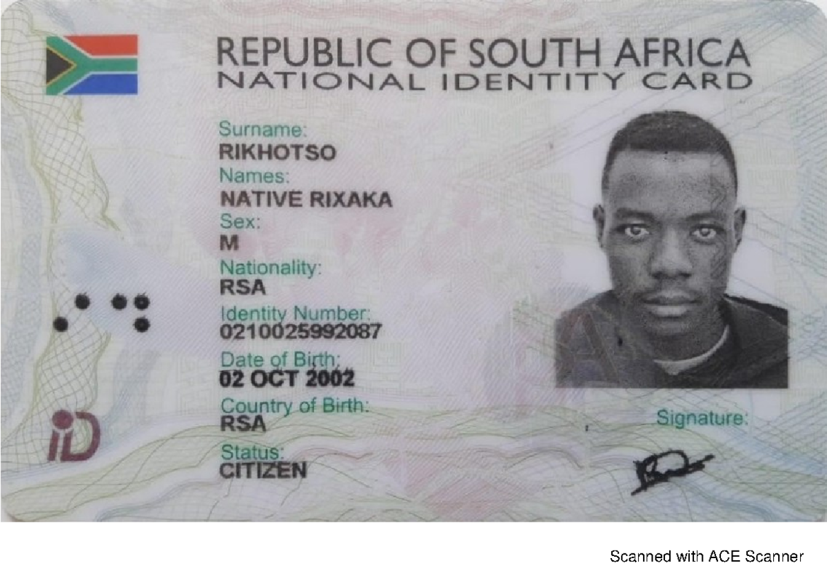 South Africa National ID Card - RIKHOTSO NATIVE RIXAKA Details - Studocu