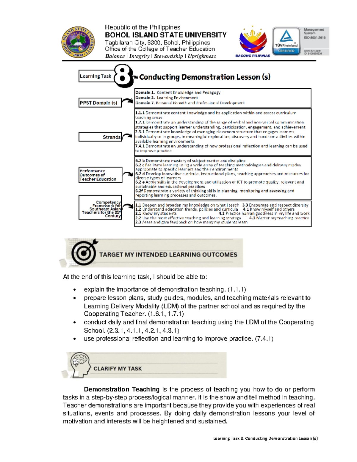 Learning Episode 8: Key Insights on Demonstration Teaching for Internship - Studocu