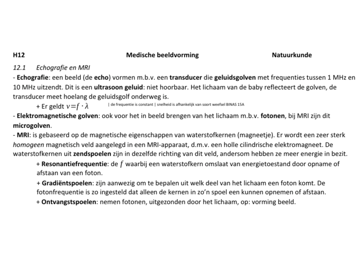 H12 Samenvatting Medische Beeldvorming en Toepassingen - Studeersnel