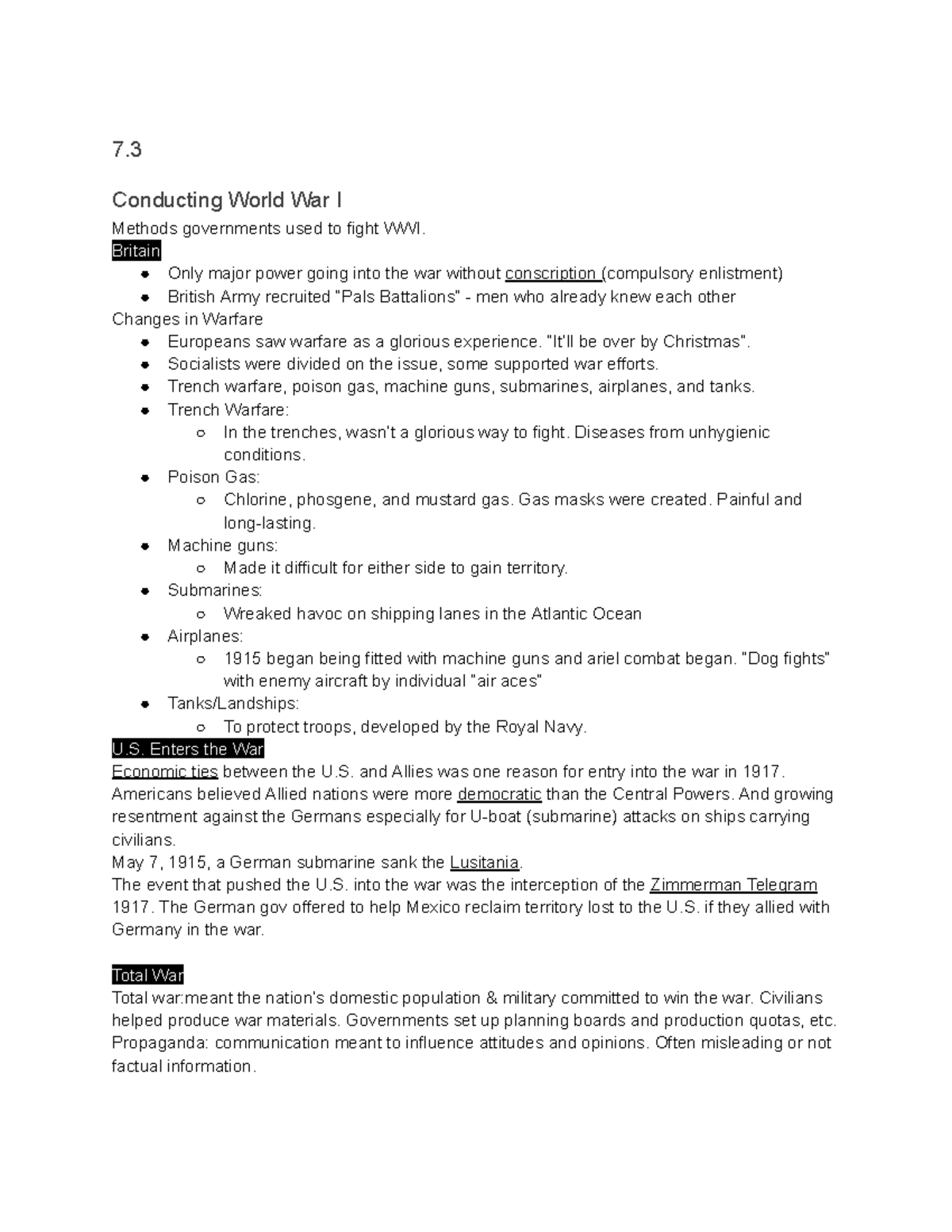 AP World History Modern Unit 7.3: WWI Conduct and Strategies Notes ...