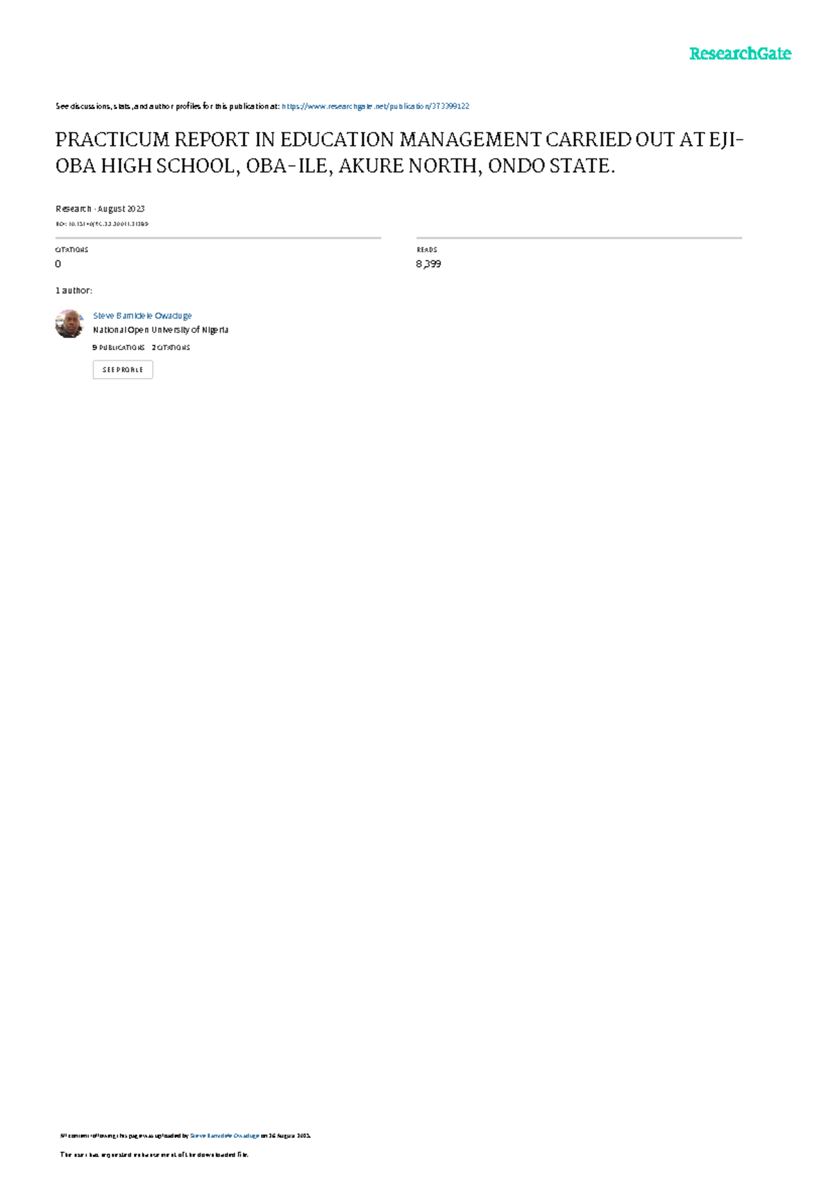 Practicum report in education management (EDA 812) at Ejioba High ...