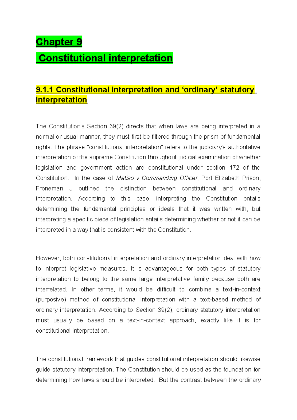 Chapter 9: Legal & Constitutional Interpretation Dynamics - Studocu