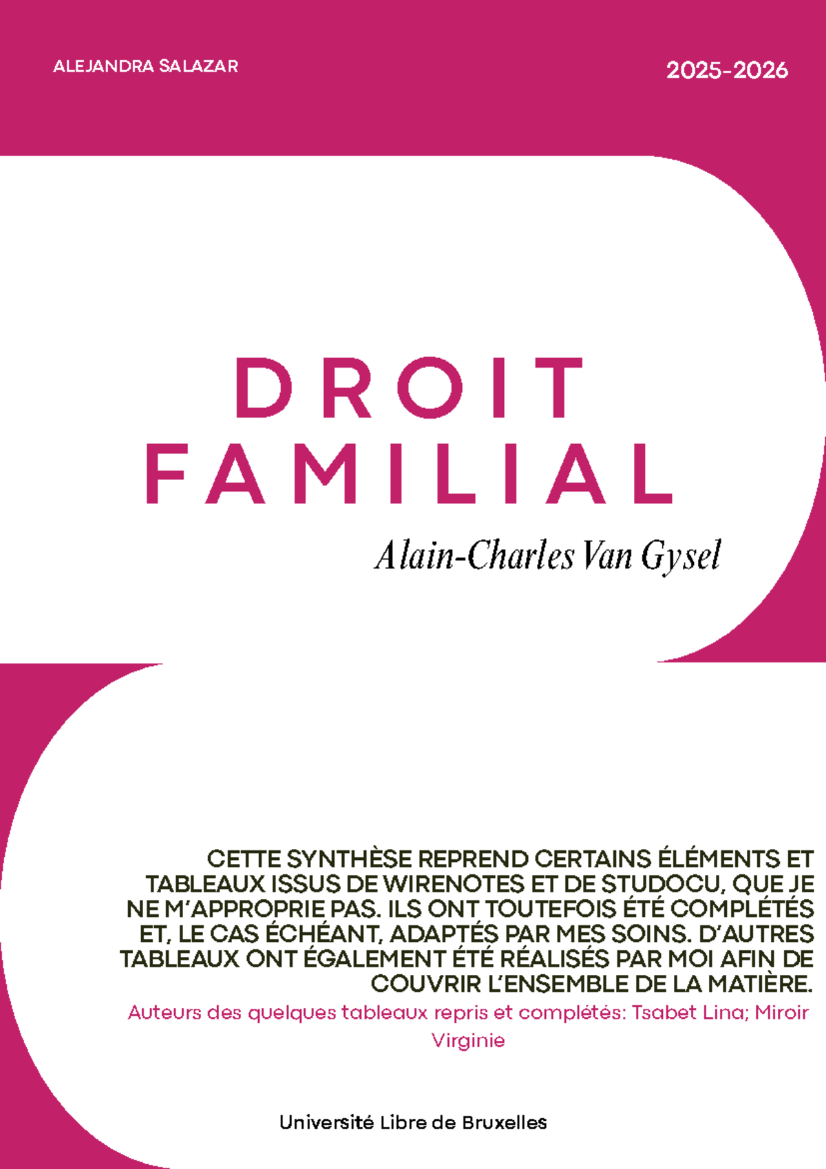 Tableaux Synthétiques de Droit Familial - ALEJANDRA SALAZAR - Studocu