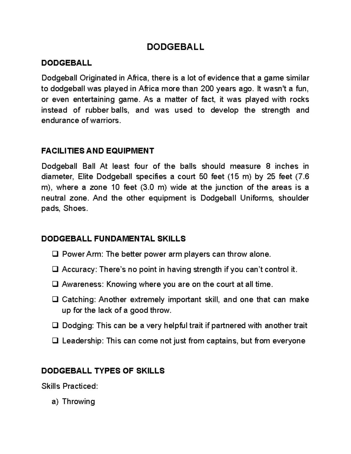 Dodgeball PE: History, Skills, Strategies, and Rules Overview - Studocu