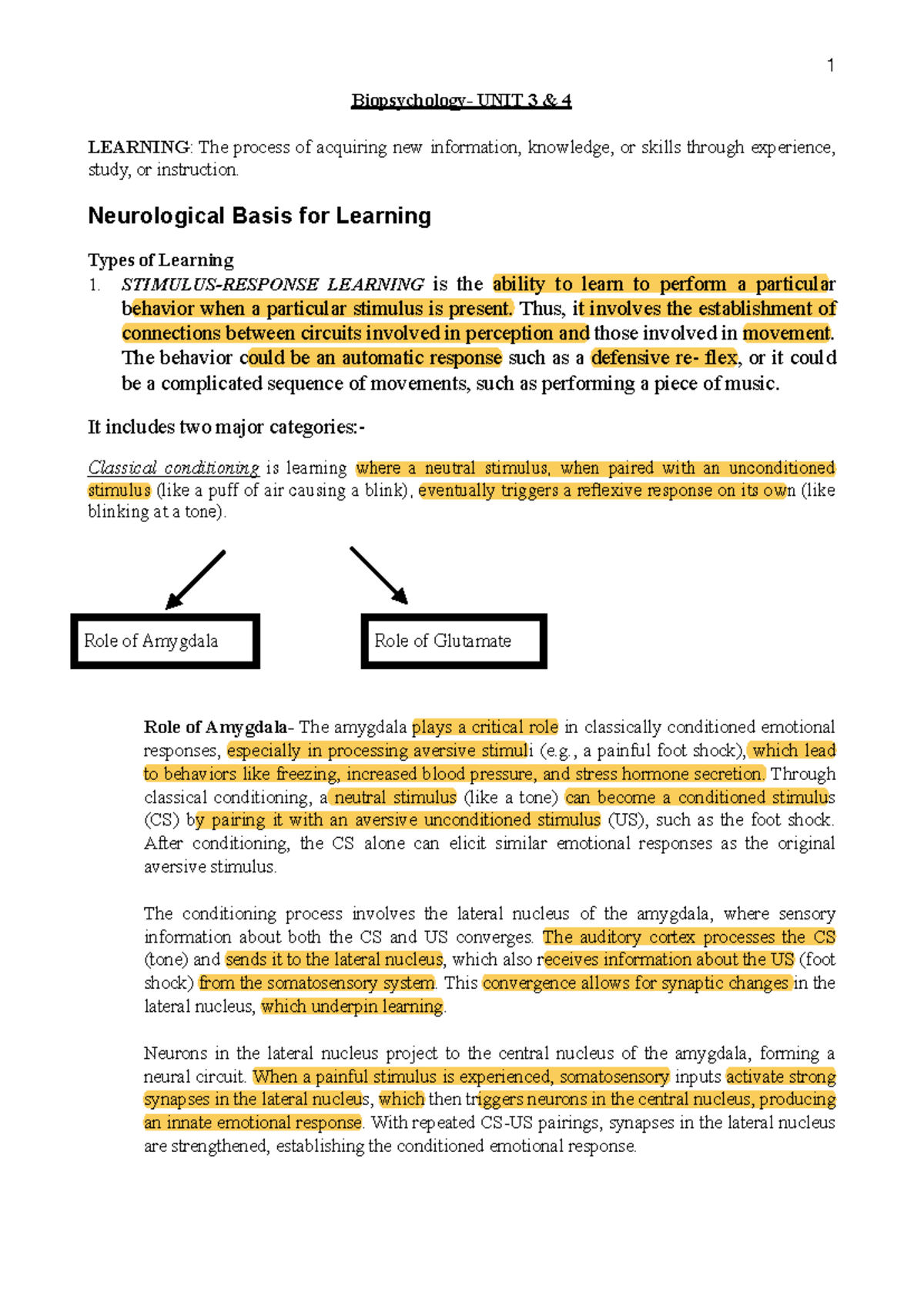 Bio- Unit 3 &4 - Unit 3 and 4 notes Christ University - Biopsychology ...