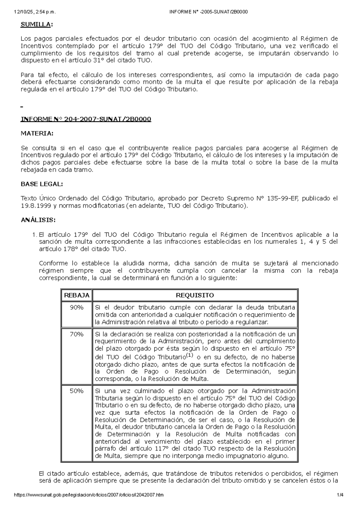 Informe N° -2005: Régimen de Incentivos y Multas en el Código ...
