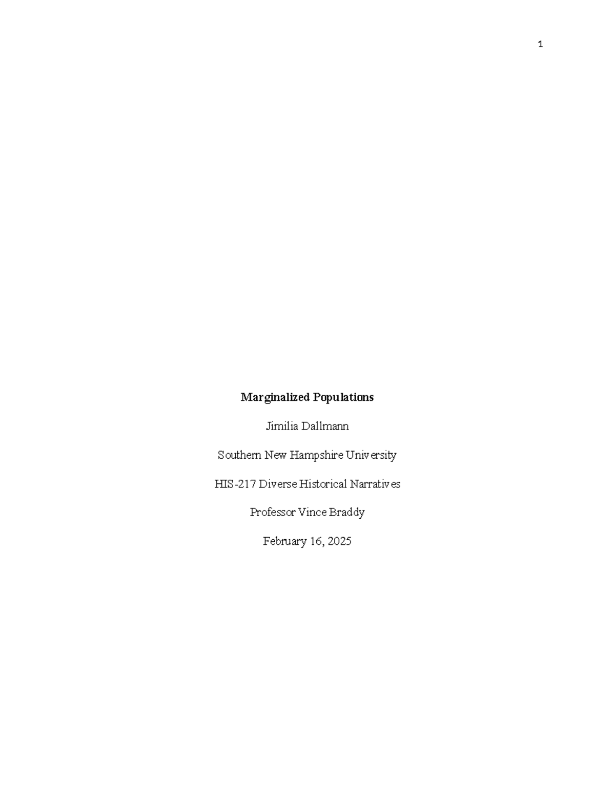 HIS-217 Module 6 Assignment: Understanding Marginalized Populations ...