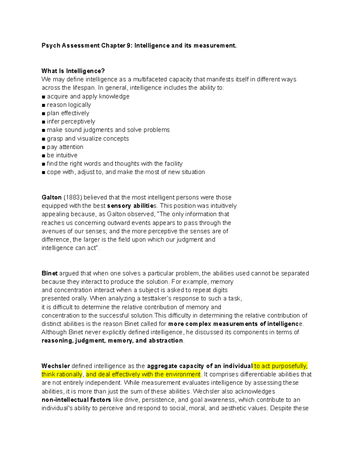 Psych Assessment CH9: Understanding Intelligence Measurement - Studocu