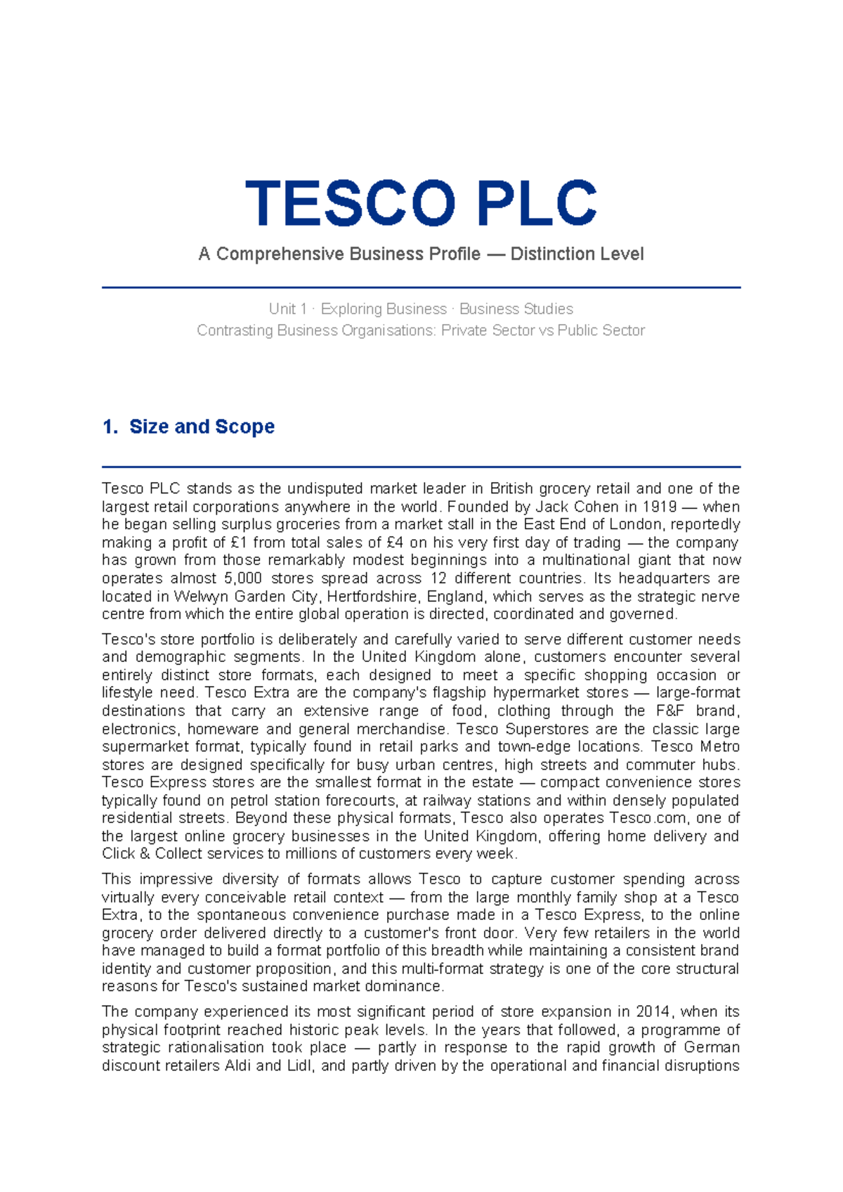 Tesco PLC vs NHS: A Comprehensive Business Profile (Unit 1) - Studocu