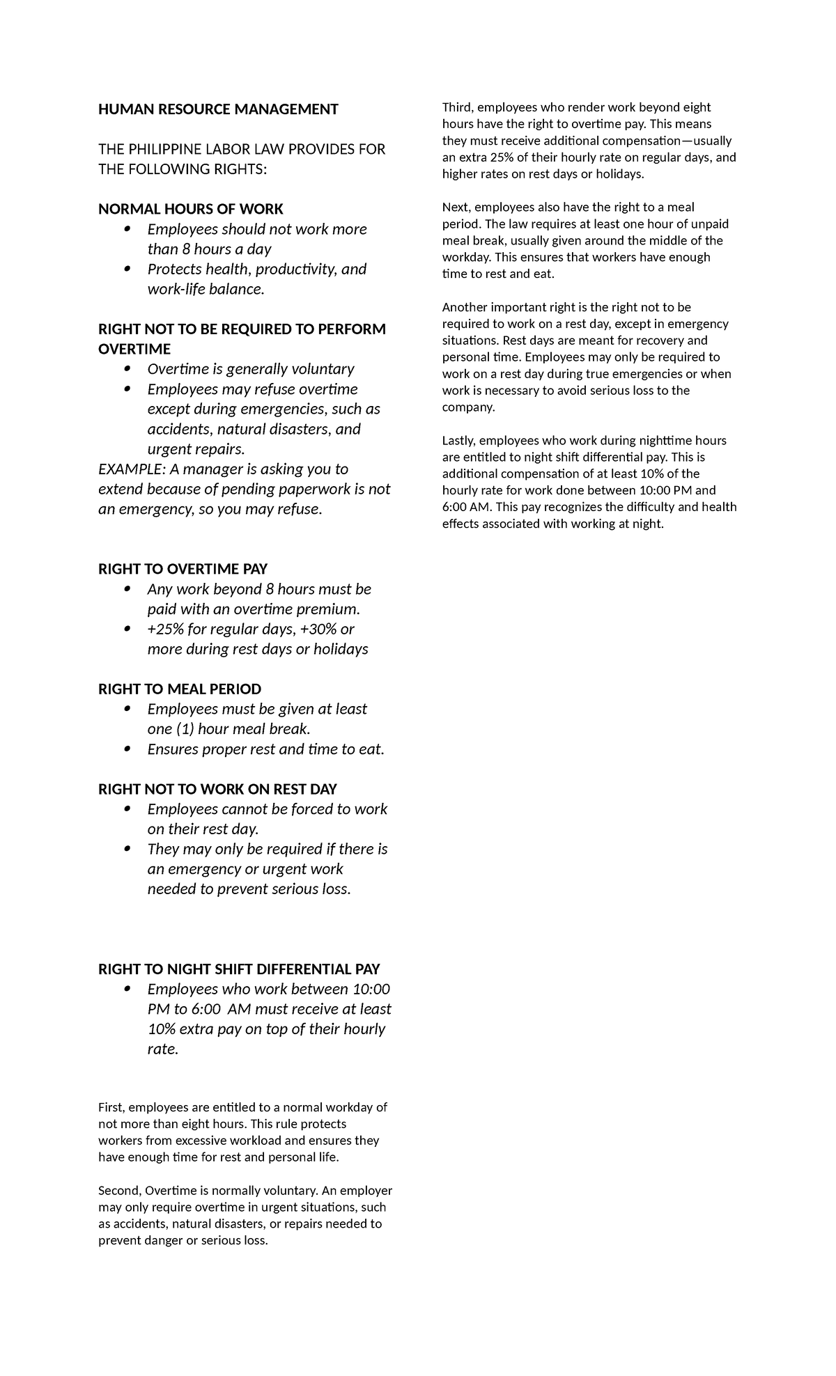 HRM 101: Rights Under Philippine Labor Law - Work Hours & Overtime ...