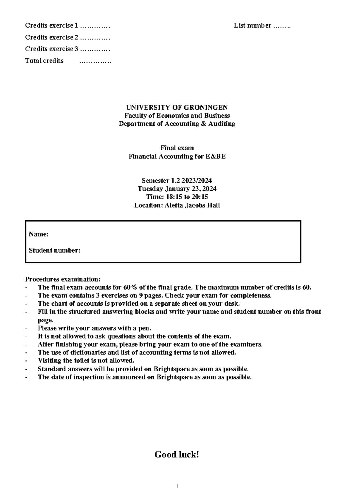 Final Exam FA - Financial Accounting Practice for Semester 1.2 ...