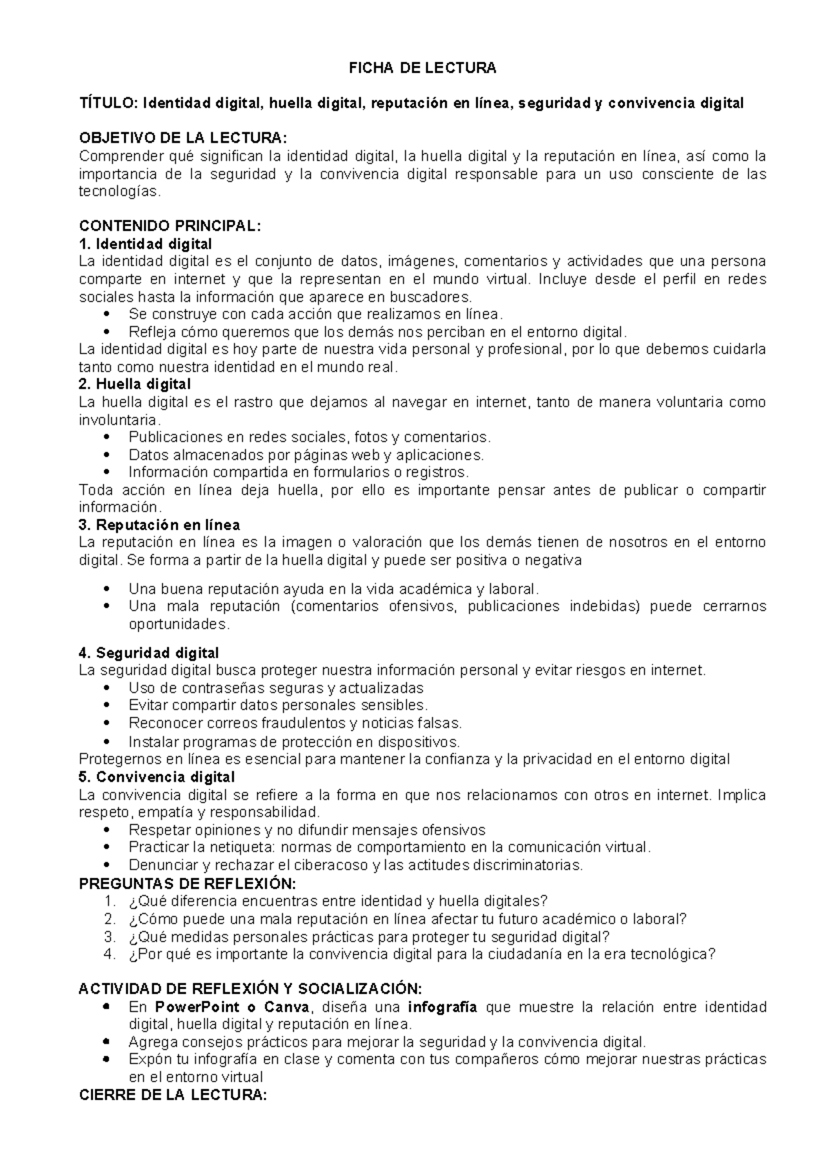 FICHA DE LECTURA: Identidad Digital y Seguridad en Línea - Studocu